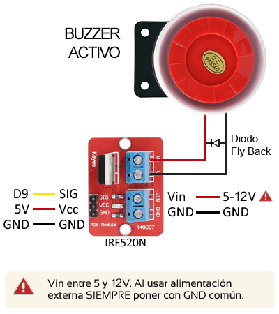 Alarma con Arduino y buzzer activo (zumbador)
